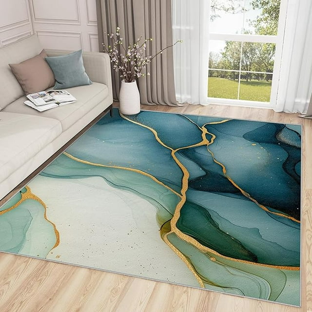 Abstract Rug - Marble Rug - Abstract Modern Luxury Area Rug - Navy Blue ...