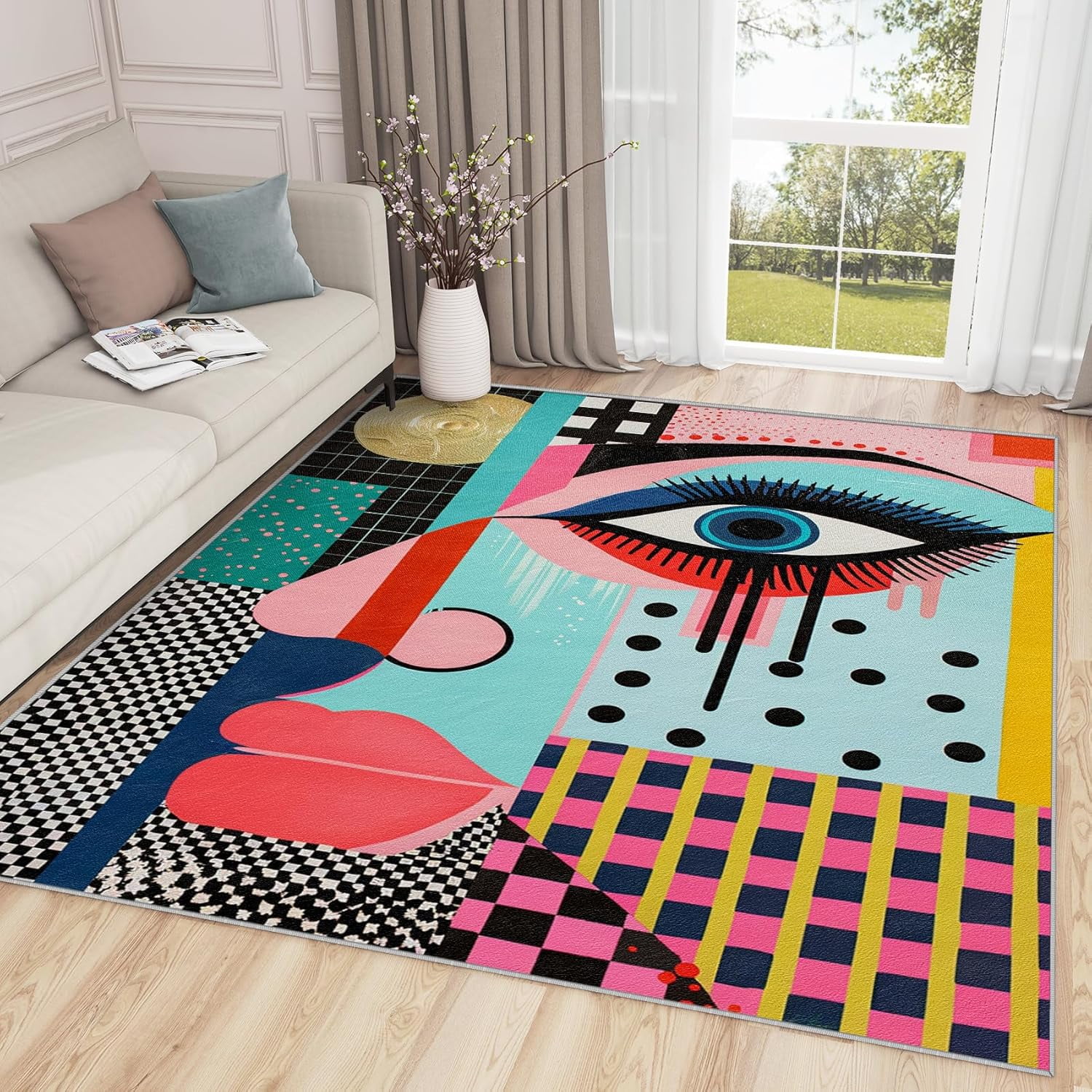 Abstract Rugs for Living Room, Geometric Eye Pop Art Area Rug, Colorful ...