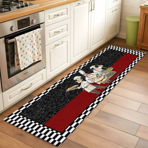 Abstract Runner Rugs 2x6 ft Cartoon Style Chef Black and White ...