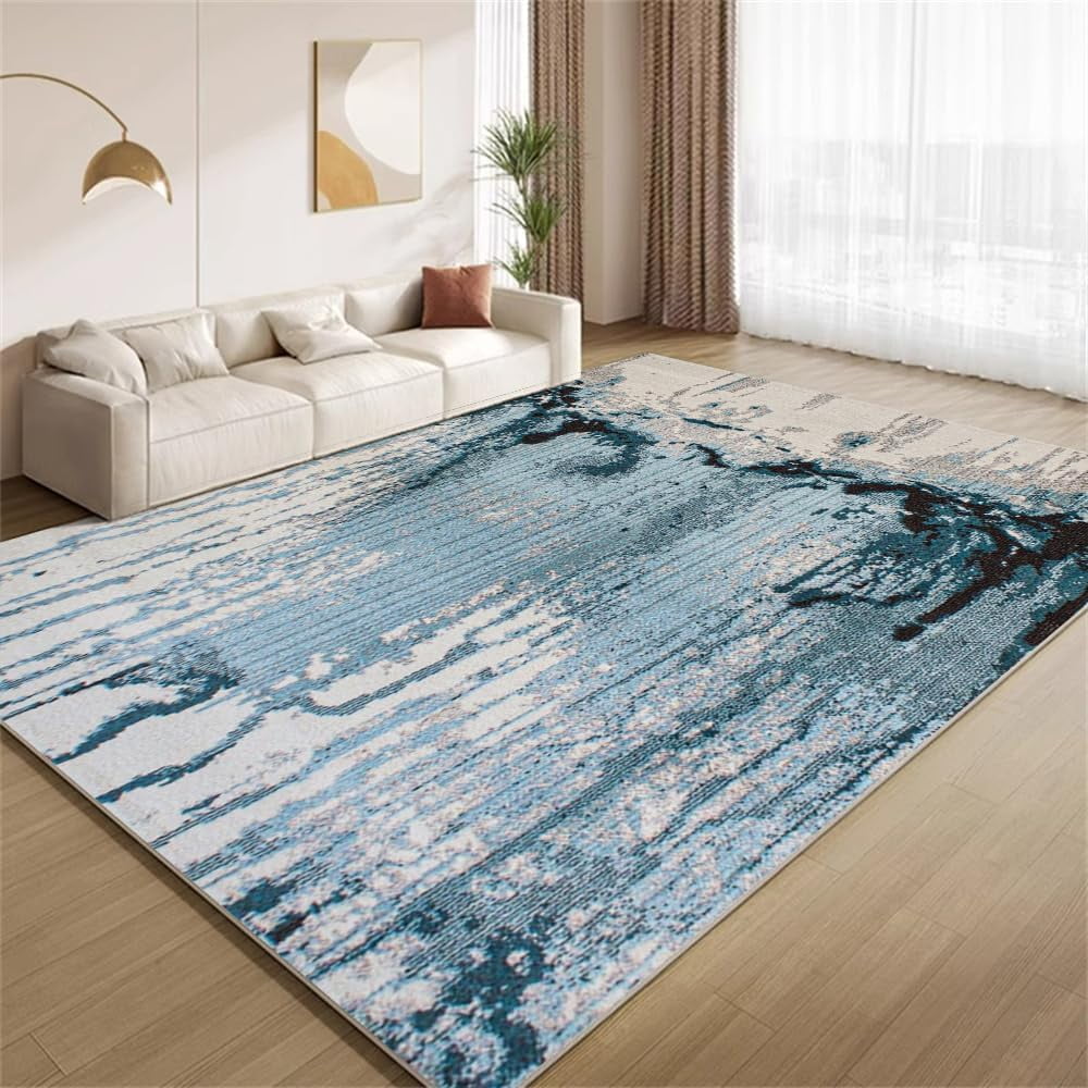 Abstract Rust Blue Rug 5x8 Area Rugs Funky Blue Gray Rugs Ultra Soft ...