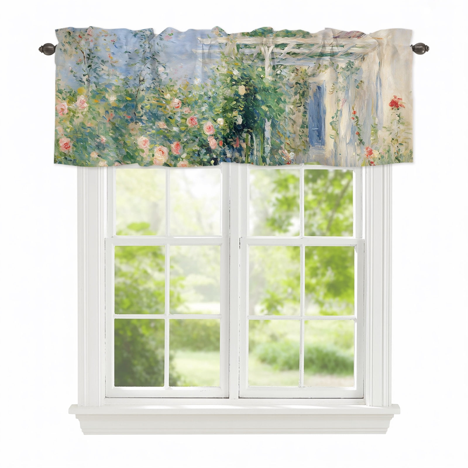Abstract Rustic Botanical House Window Valance Curtain Vintage Flower ...