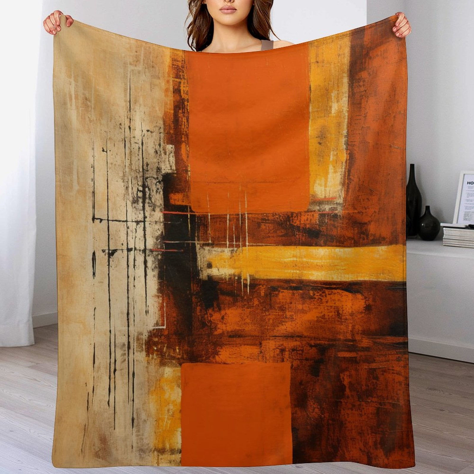 Abstract Rustic Orange And Brown Print Decorative Flannel Blanket 50 ...