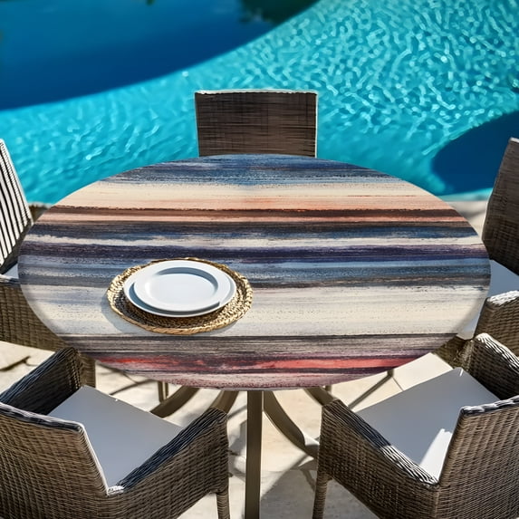 Abstract Rustic Striped Texture Round Fitted Tablecloth with Elastic ...