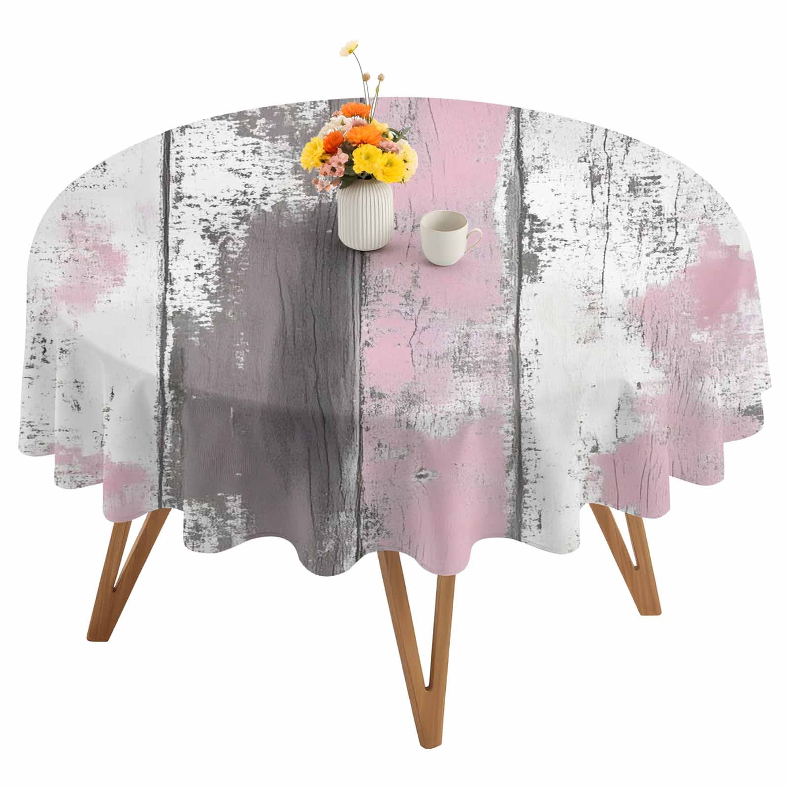 Abstract Rustic Wooden Round Tablecloth 60 inches Ombre Pink Gray White ...