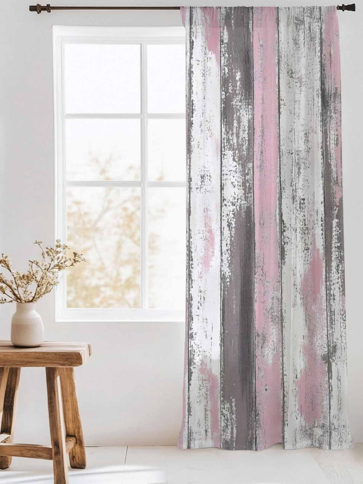 Abstract Rustic Wooden Sheer Curtains 96 Inch Long 1 Panel Ombre Pink ...