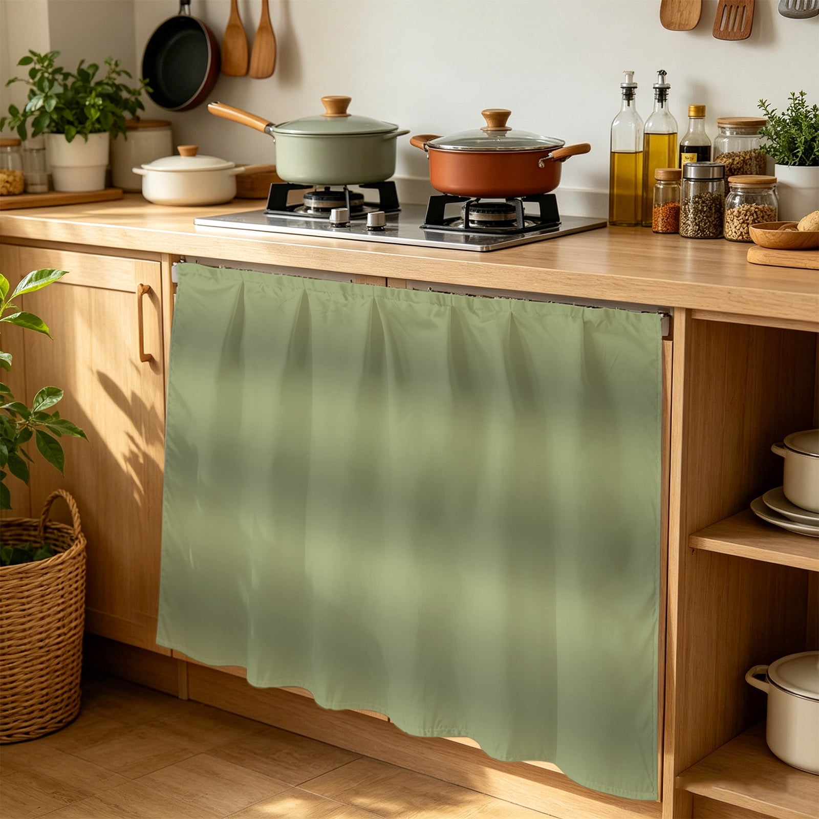 Abstract Sage Green Cabinet Curtains 35" W x 35" L Minimalist Forest ...