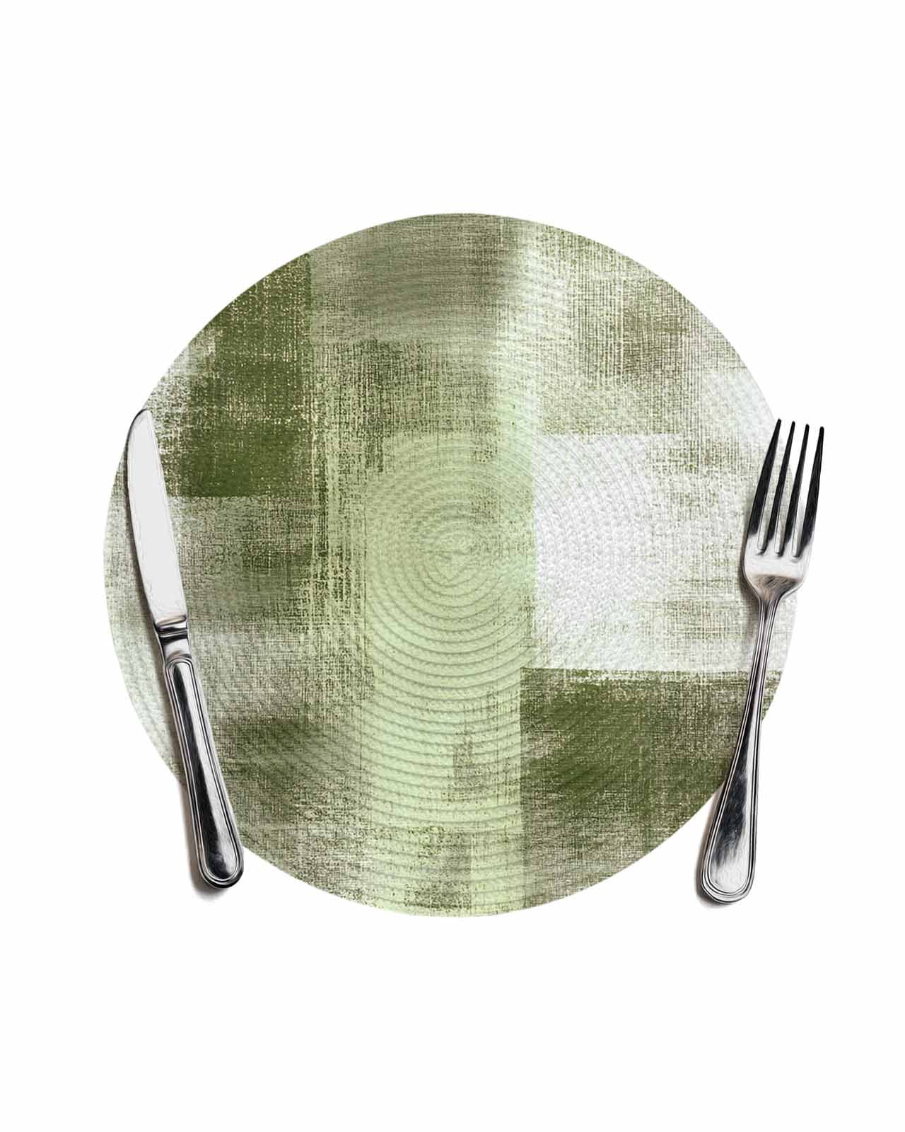 Abstract Sage Green Checkered Round Table Placemats 1 pc, Modern ...
