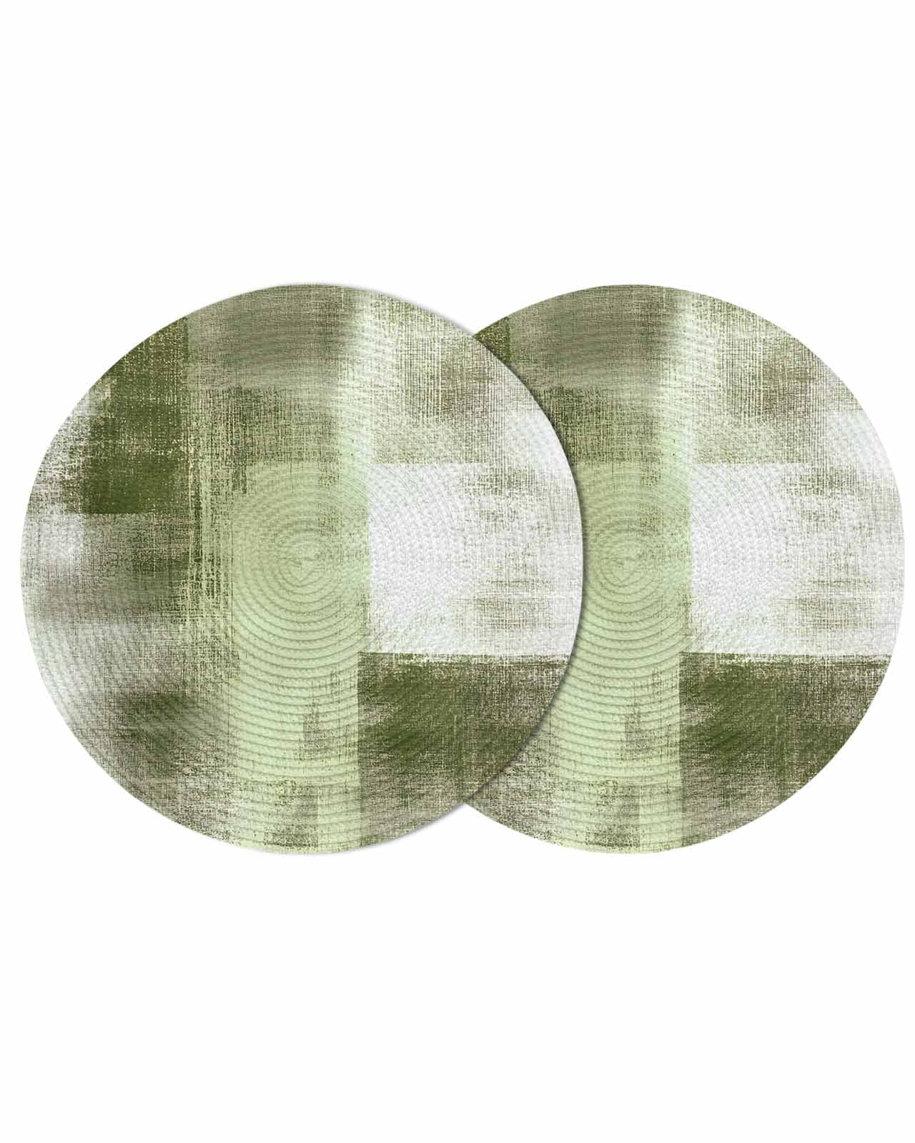 Abstract Sage Green Checkered Round Table Placemats set of 2, Modern ...