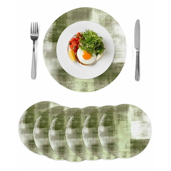 Abstract Sage Green Checkered Round Table Placemats set of 6, Modern ...