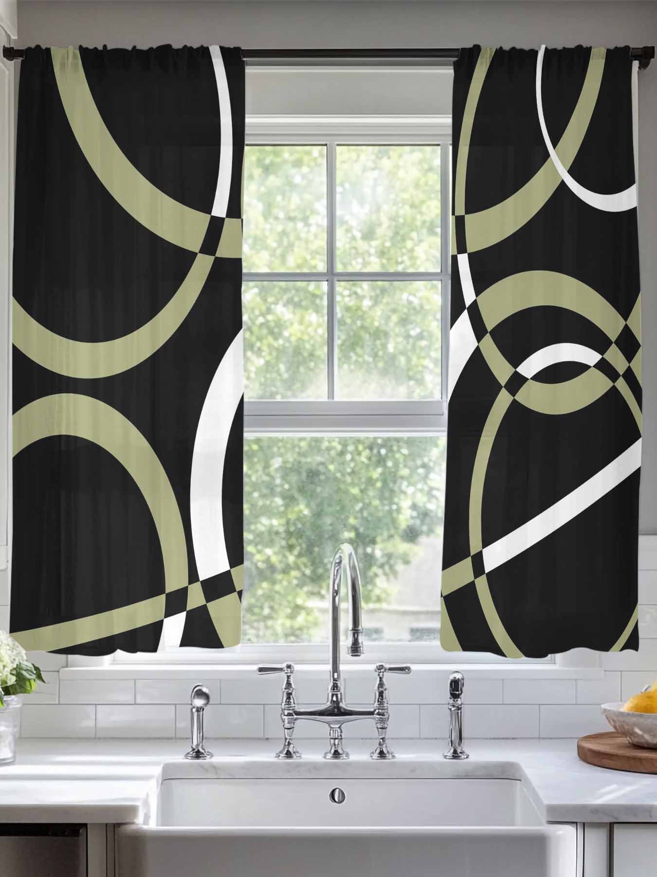 Abstract Sage Green Circle Chiffon Sheer Curtains 72 Inches Long Modern ...