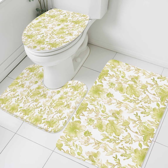 Abstract Sage Green Floral Bathroom Rugs Set Watercolor Plants Flowers ...