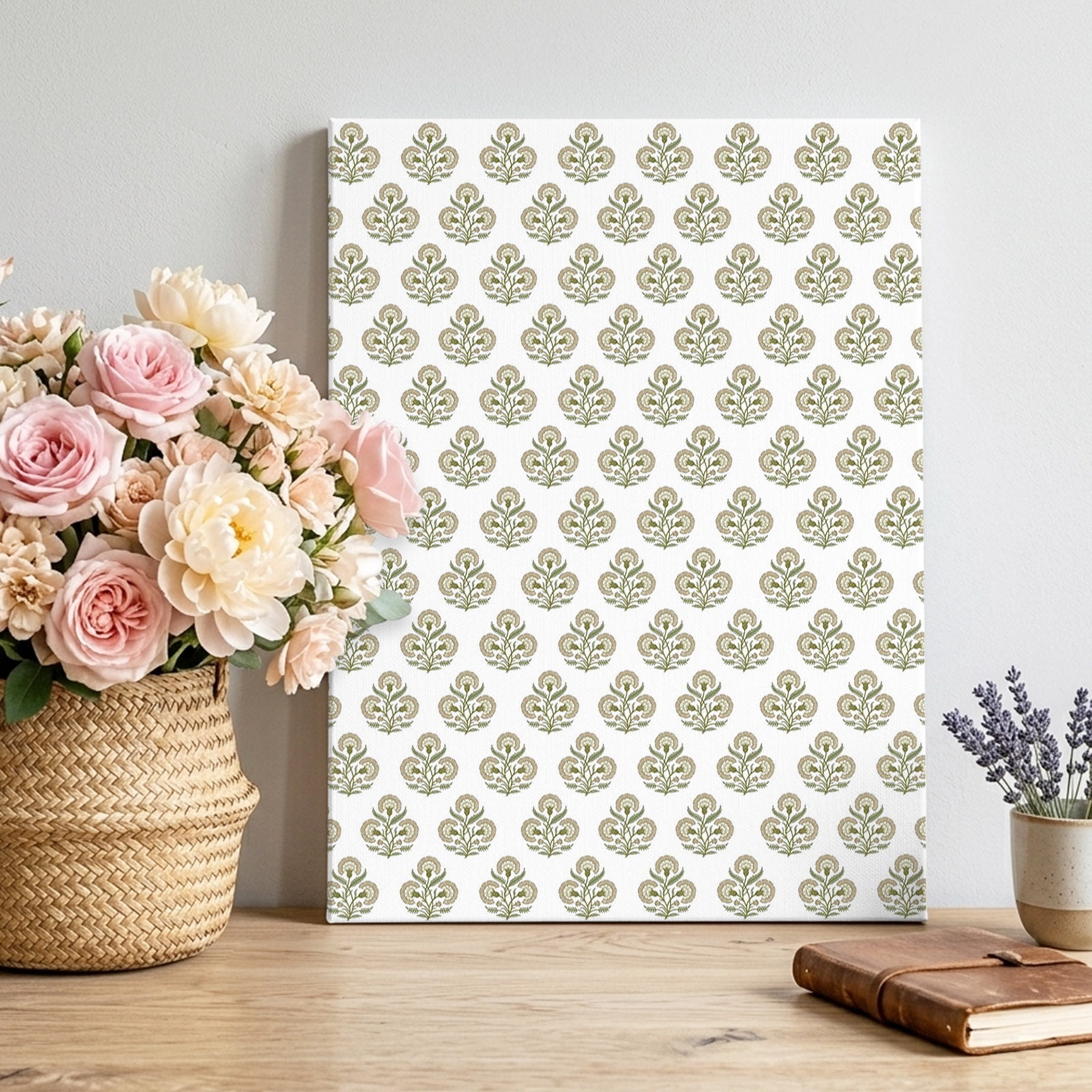 Abstract Sage Green Floral Canvas Wall Art for Living Room, Vintage ...