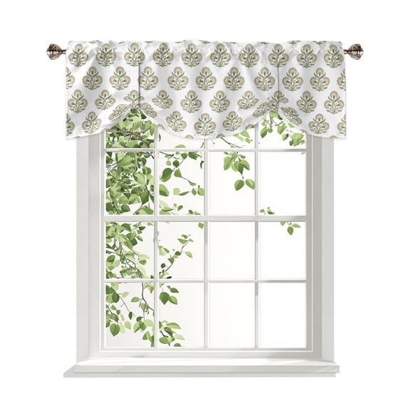 Abstract Sage Green Floral Tie Up Valances Curtain, Vintage Exotic ...