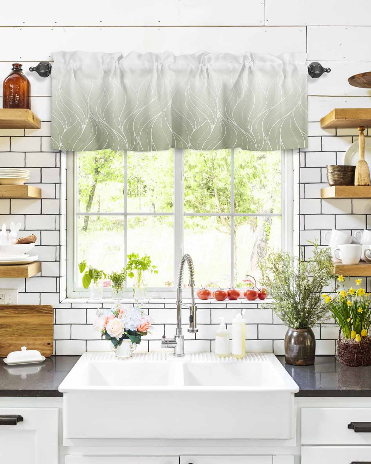 Abstract Sage Green Gradient Window Valances for Kitchen,Rod Pocket ...