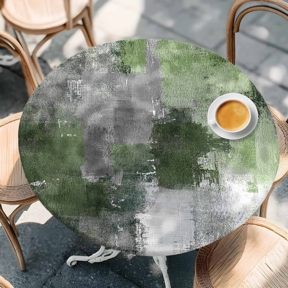 Abstract Sage Green Grey Round Fitted Tablecloth with Elastic Edge ...