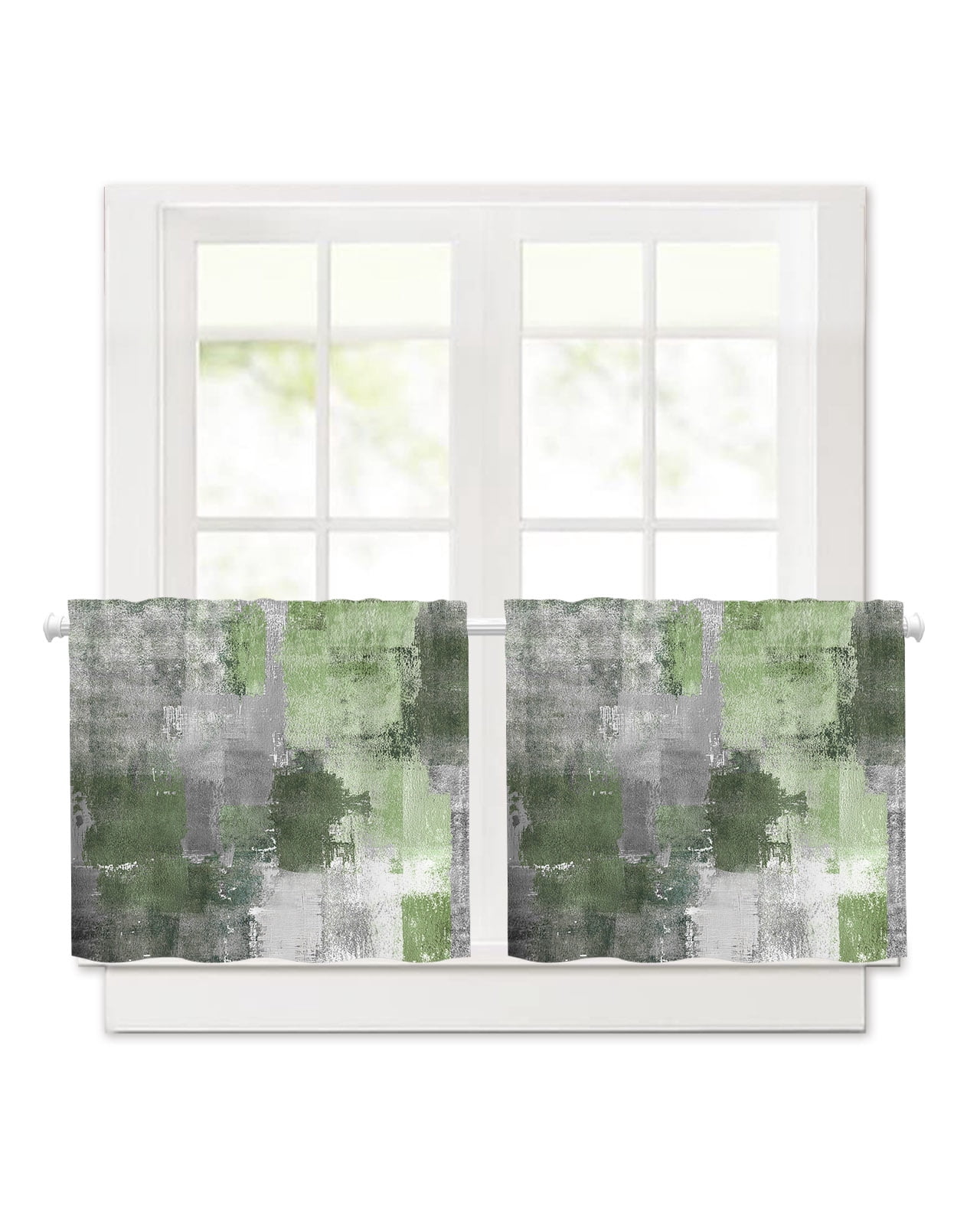 Abstract Sage Green Grey Short Blackout Curtains 30 Inch Long,Vintage ...