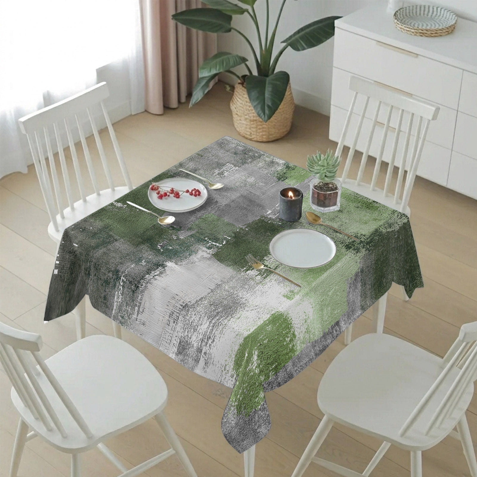 Abstract Sage Green Grey Table Cloth 54x54in, Waterproof Square ...
