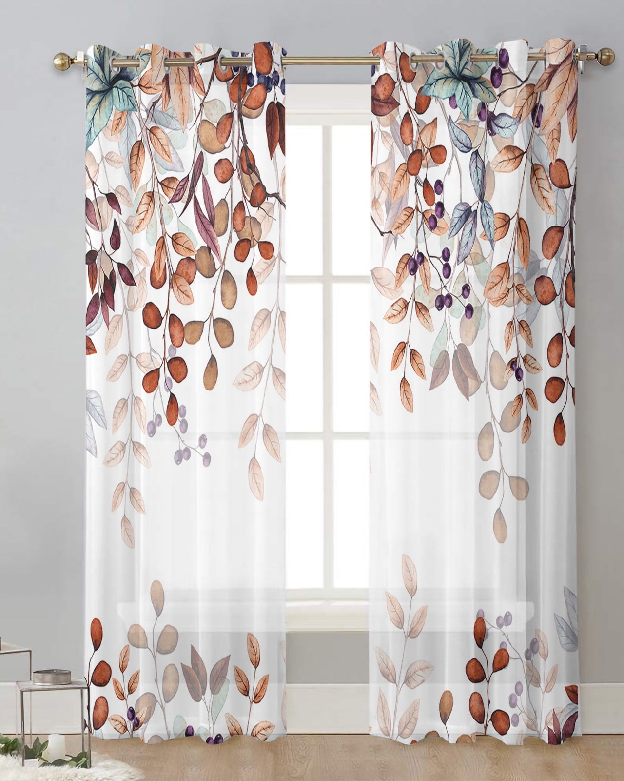 Abstract Sage Green Leaves Branches Sheer Curtains For Living Room ...