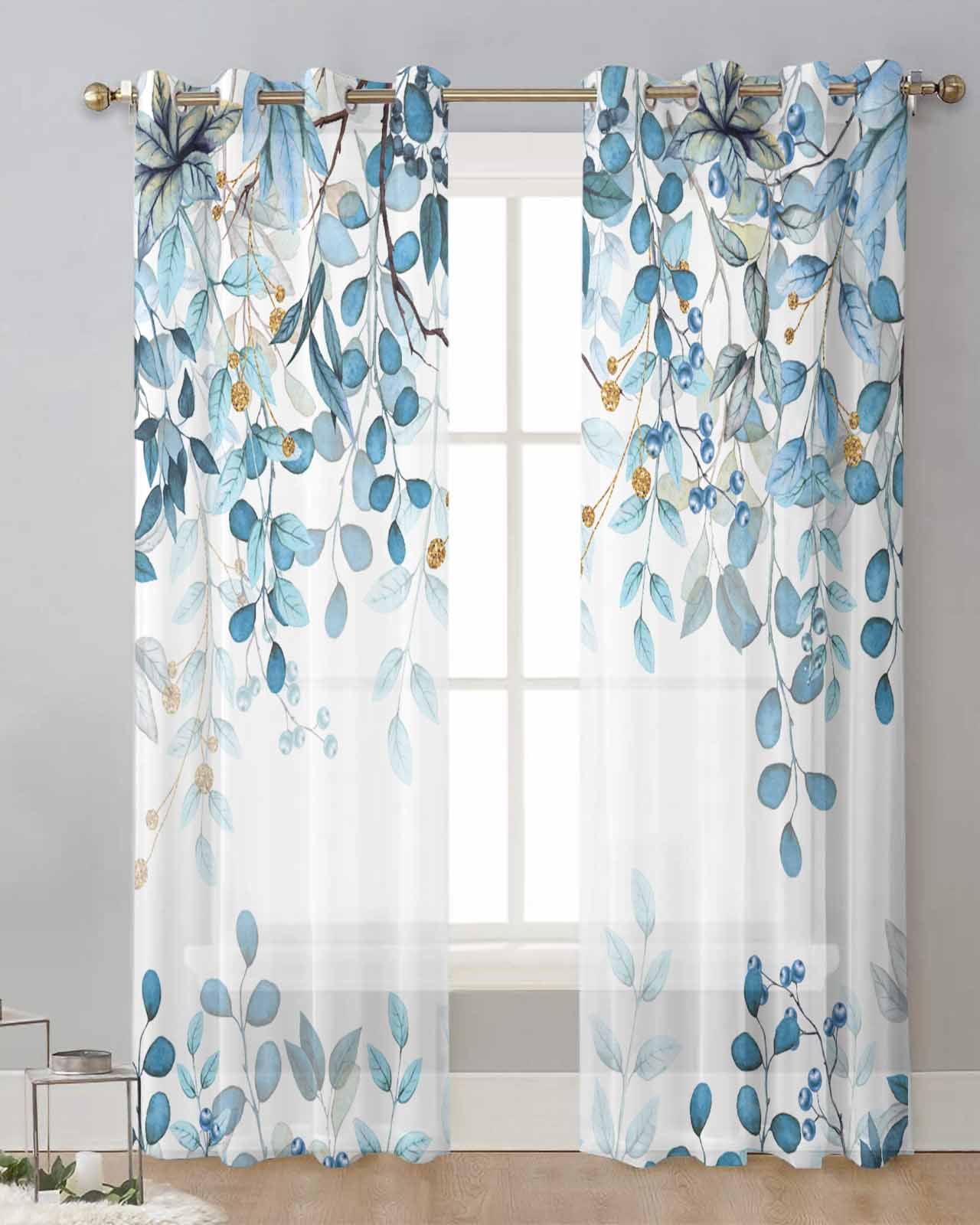 Abstract Sage Green Leaves Branches Sheer Curtains For Living Room ...