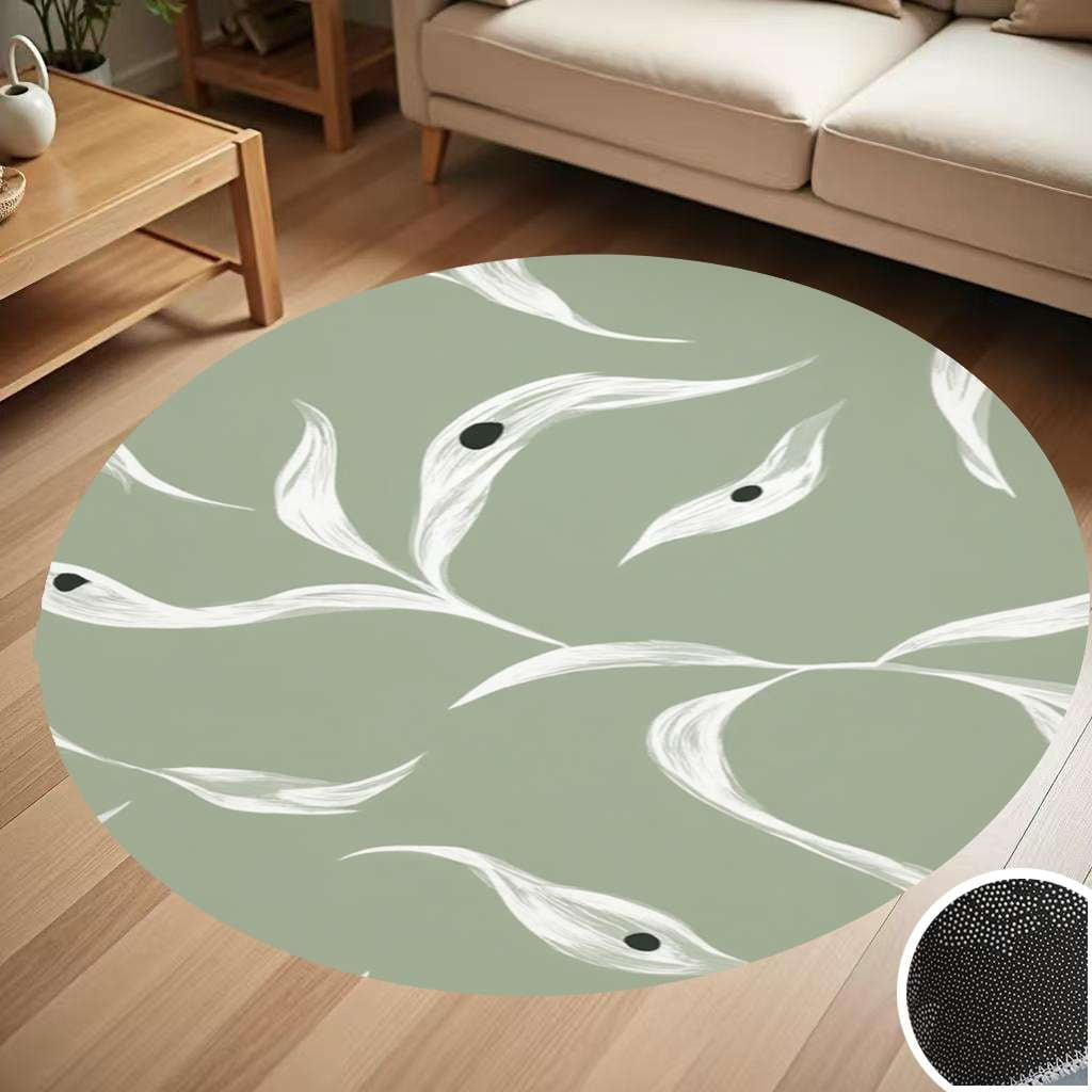 Abstract Sage Green Leaves Pattern Round Carpet Living Room Bedroom ...