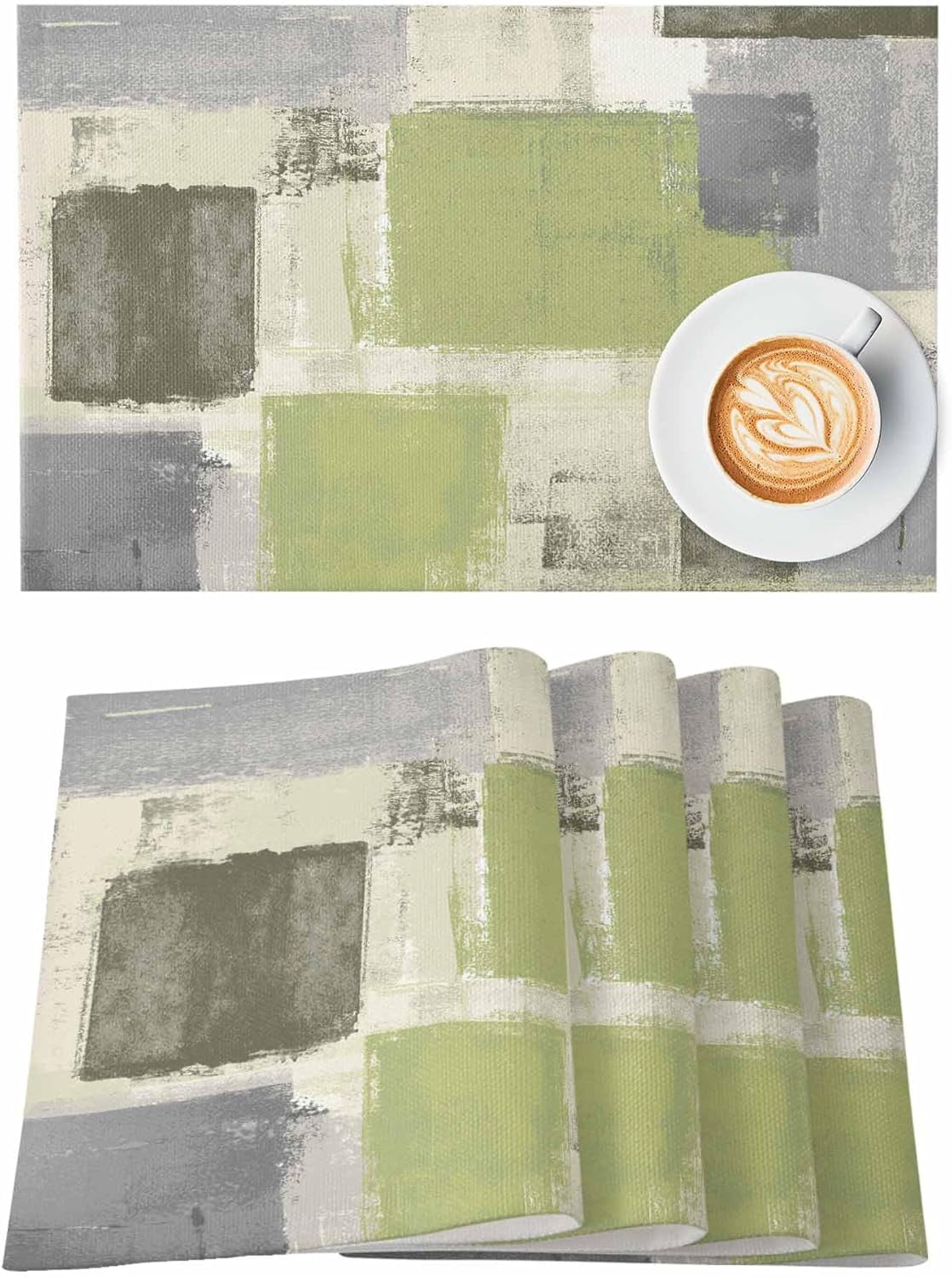 Abstract Sage Green Paint Placemats Set of 4 Washable Table Mats for ...