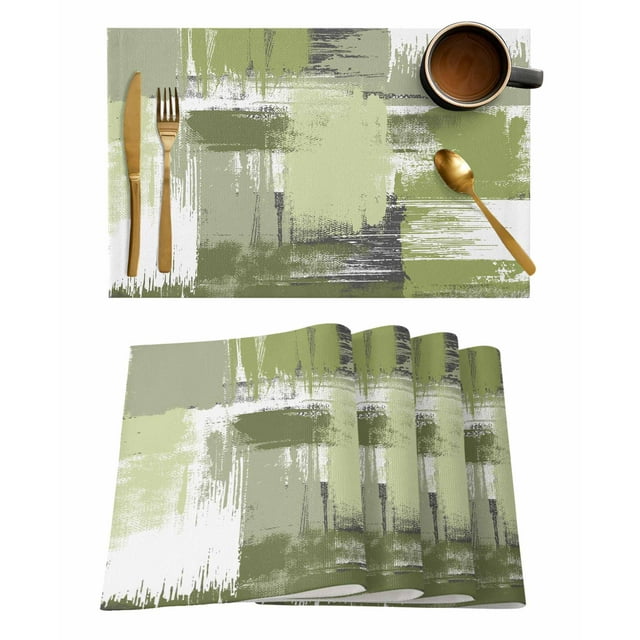 Abstract Sage Green Placemats for Dining Table Set of 4, Washable Placemats Cotton Linen Place ...