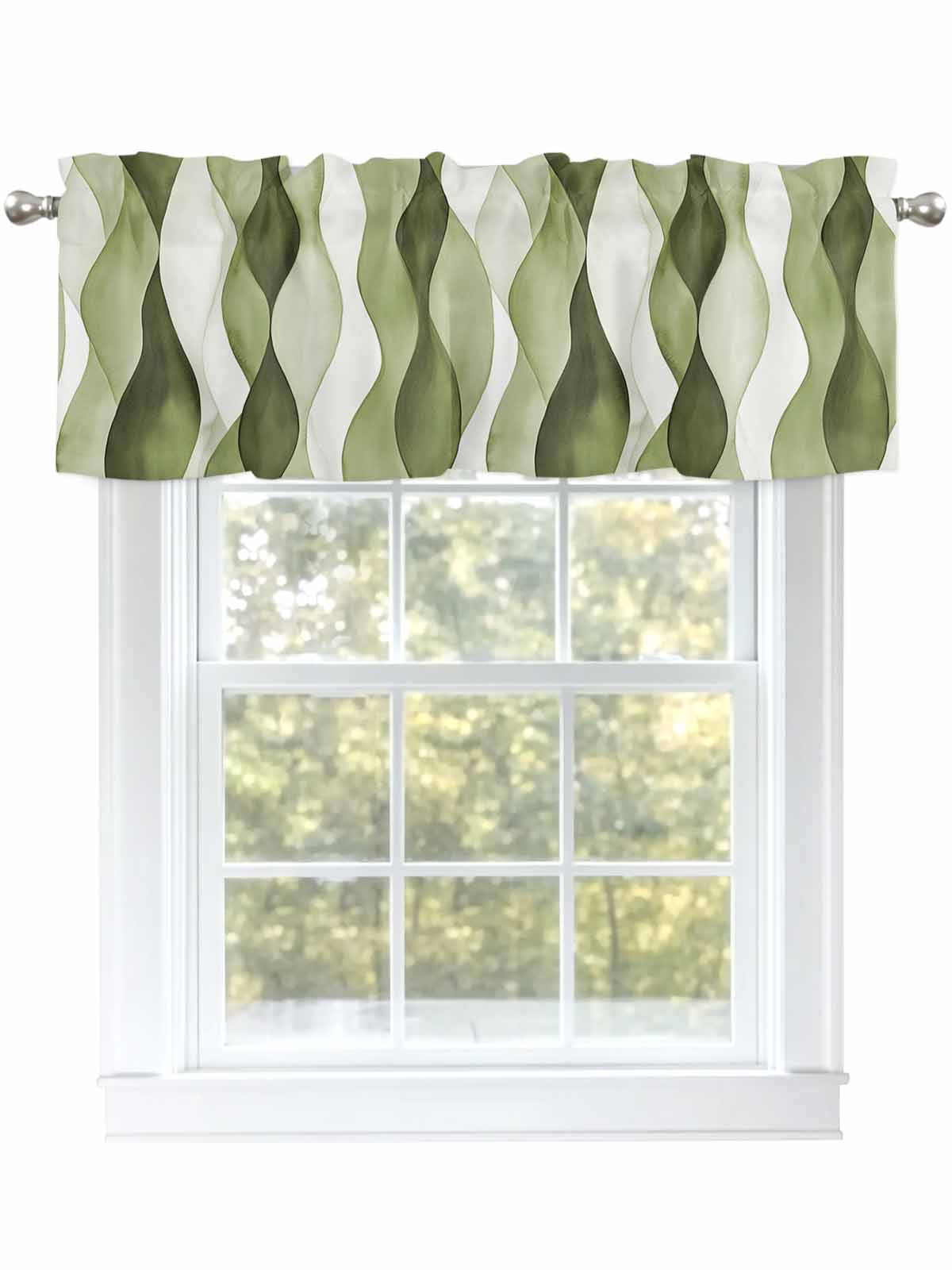 Abstract Sage Green Ripple Valances for Windows, Rod Pocket Kitchen ...