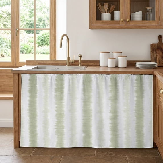 Abstract Sage Green Stripes Cabinet Curtains 28" W x 51" L Rustic ...
