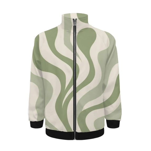 Abstract Sage Green Waves Pattern Jacket Men's Street Cool Long Sleeves ...
