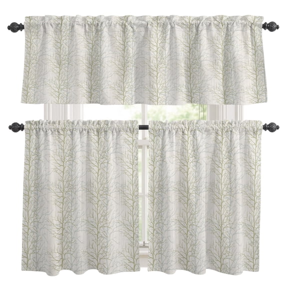 Abstract Sage Kitchen Curtains Valance and Tier Set Green Tree Branch ...