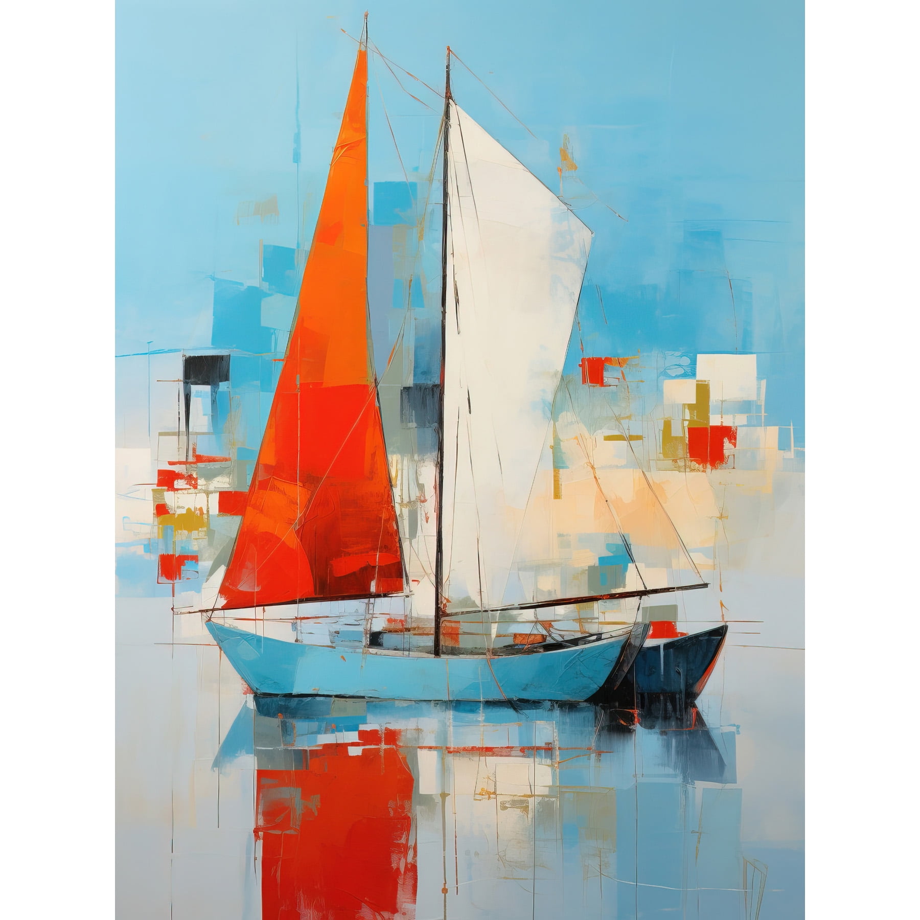 Abstract Sailing Boats Ships Oil Painting Palette Knife Bathroom ...