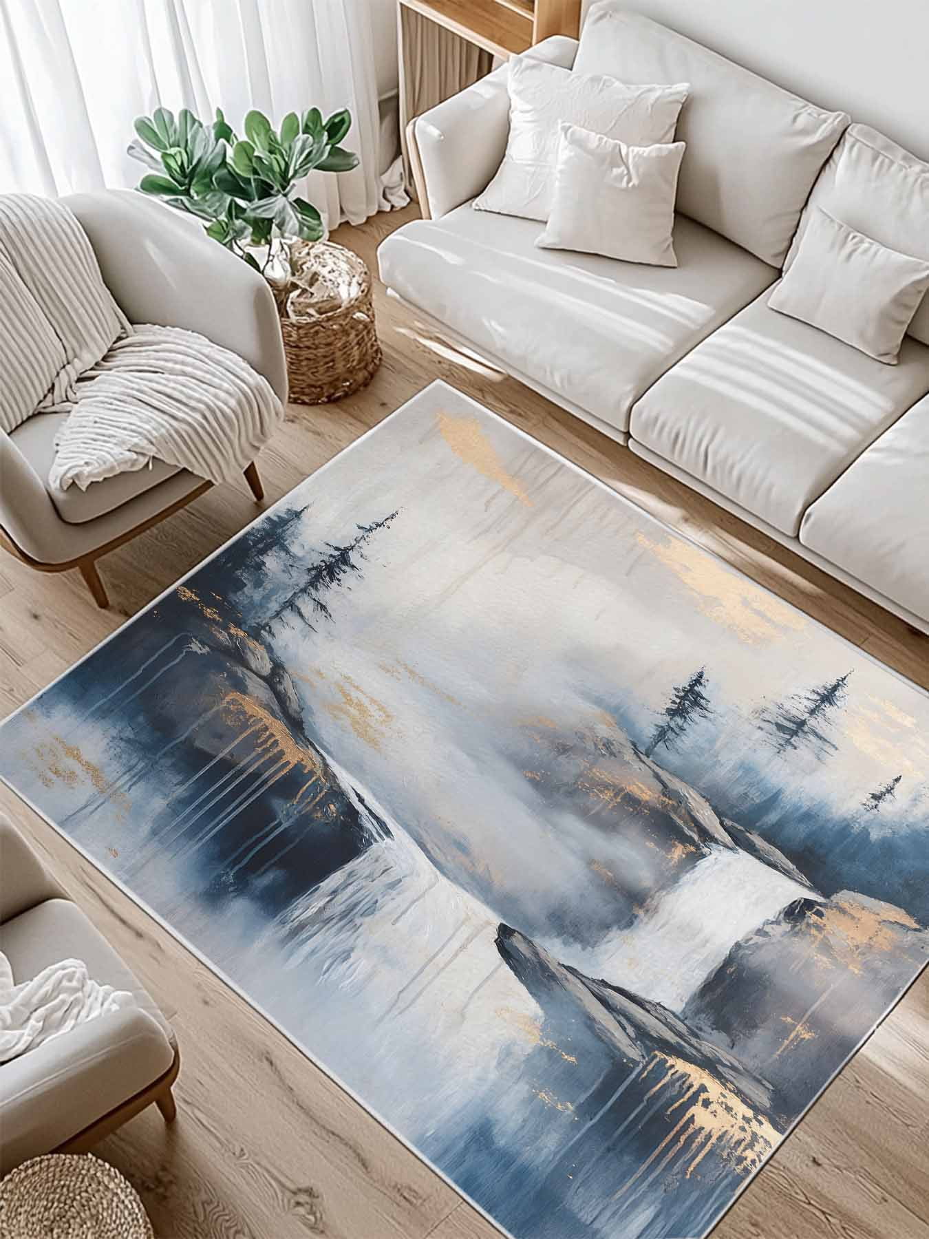 Abstract Scenery Art Area Rug for Bedroom 5x7 Ft Mountain Waterfall ...