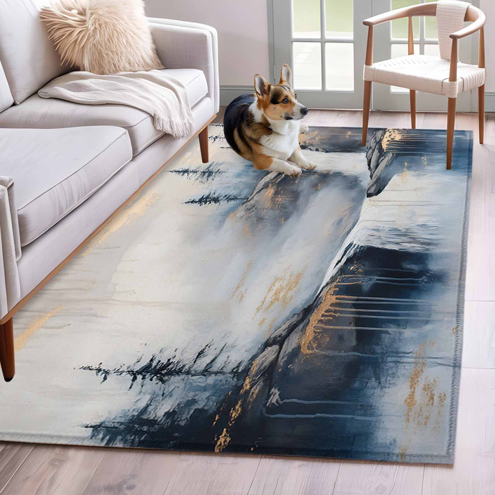 Abstract Scenery Art Area Rugs 3x5 ft Mountain Waterfall Trees ...