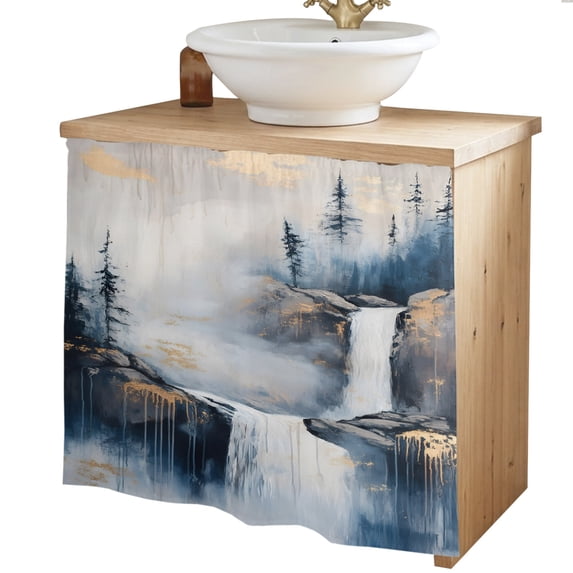 Abstract Scenery Art Cabinet Curtains Mountain Waterfall Trees ...