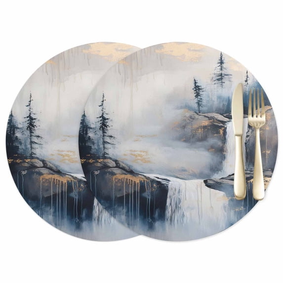 Abstract Scenery Art Leather Placemats Set of 2, 15 Inch, Mountain ...
