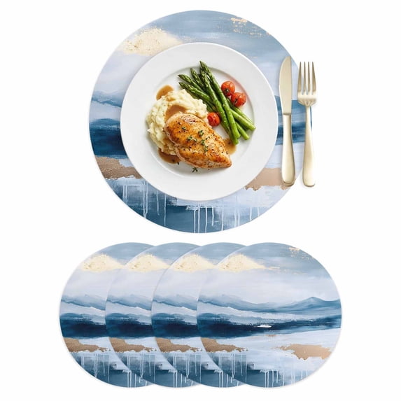 Abstract Scenery Art Leather Placemats Set of 4, 15 Inch, Mountain Lake ...