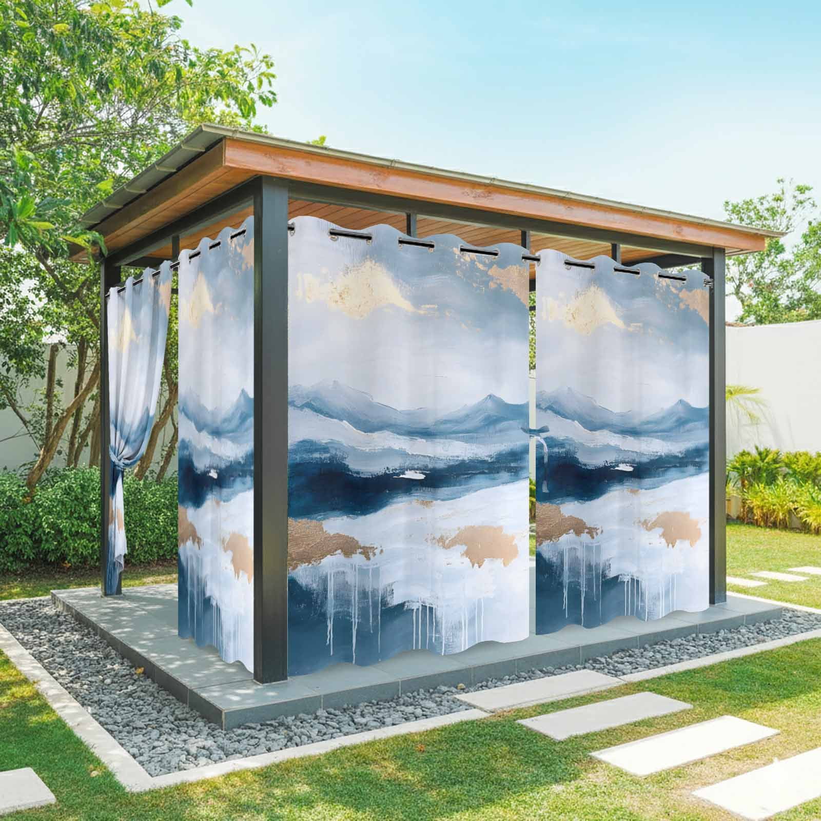 Abstract Scenery Art Outdoor Curtains for Patio Waterproof, Mountain ...