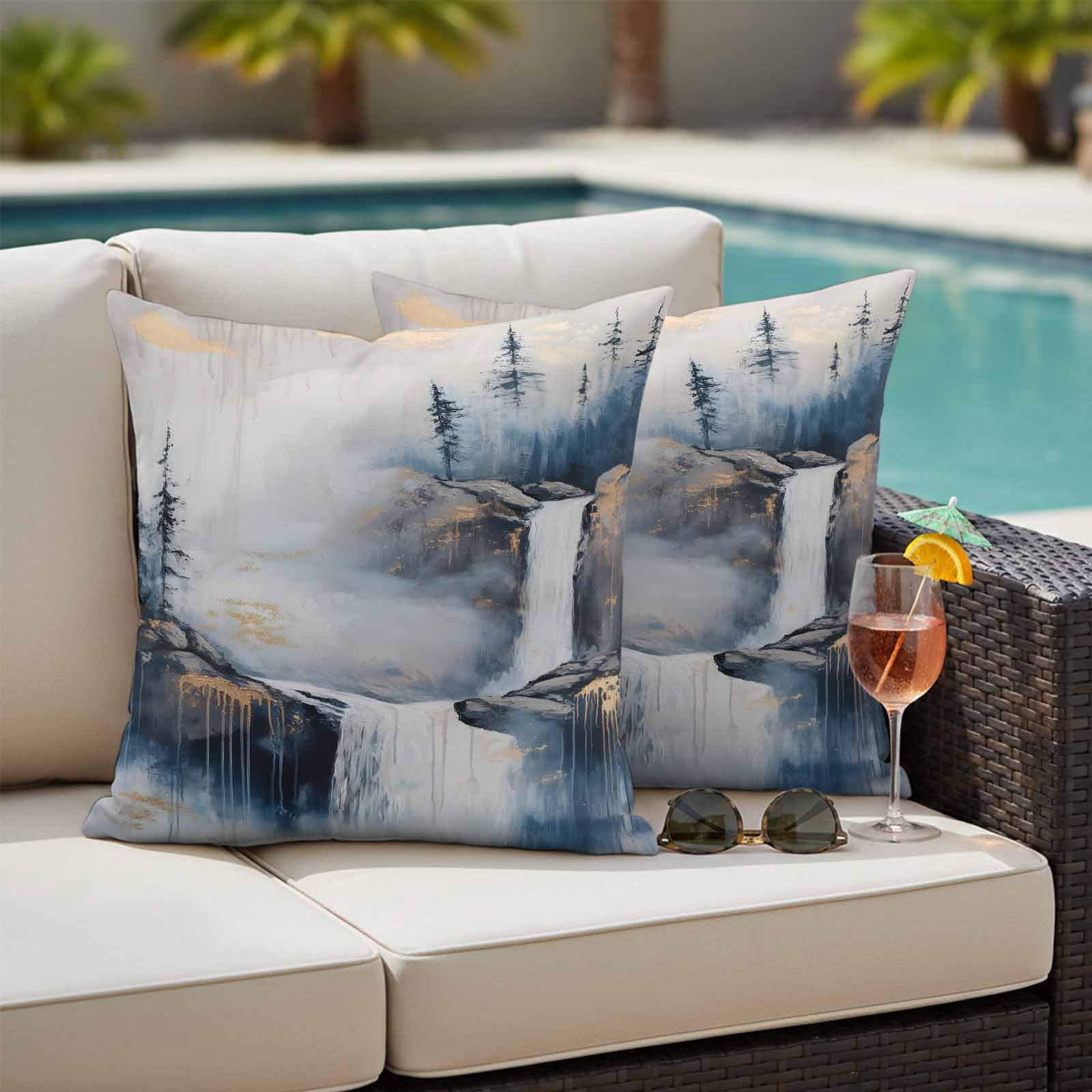 Abstract Scenery Art Outdoor Throw Pillow Covers Set of 2, Mountain ...