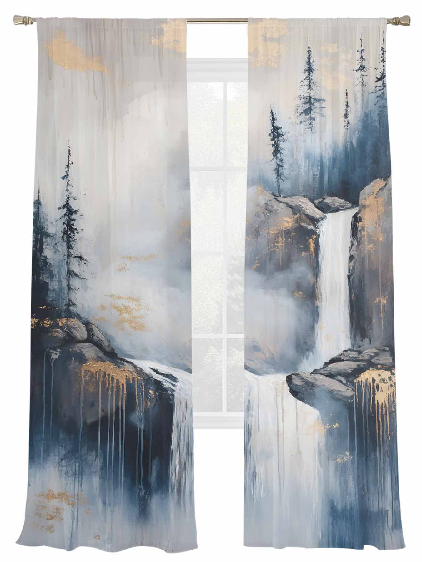 Abstract Scenery Art Sheer Curtains 108 inches Long 2 Panels Set ...