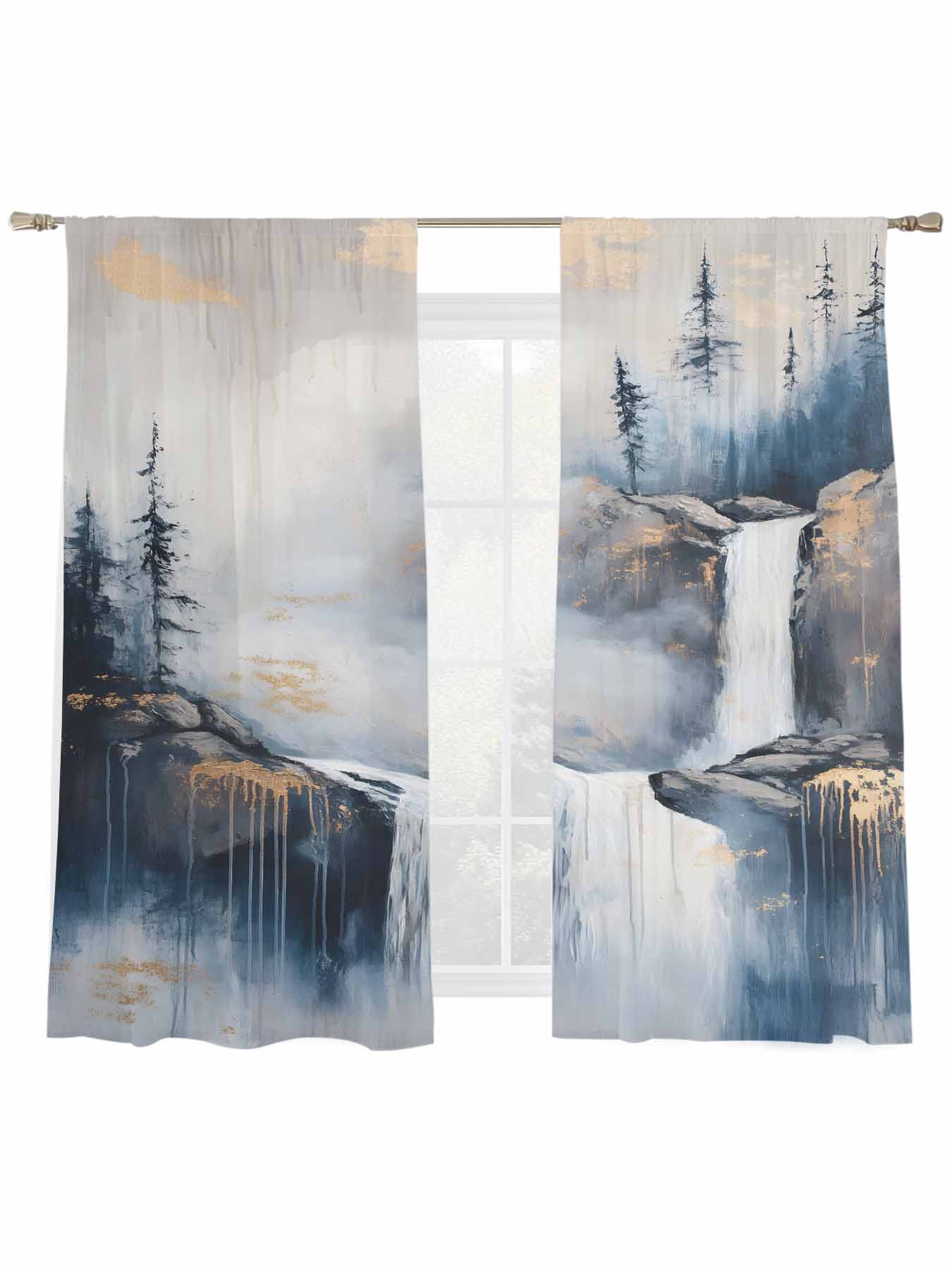 Abstract Scenery Art Sheer Curtains 72 inches Long 2 Panels Set ...