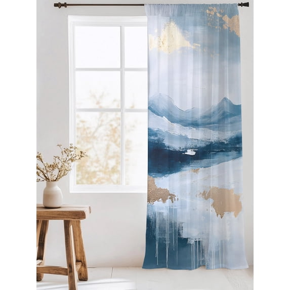 Abstract Scenery Art Sheer Curtains 96 Inch Long 1 Panel Mountain Lake ...
