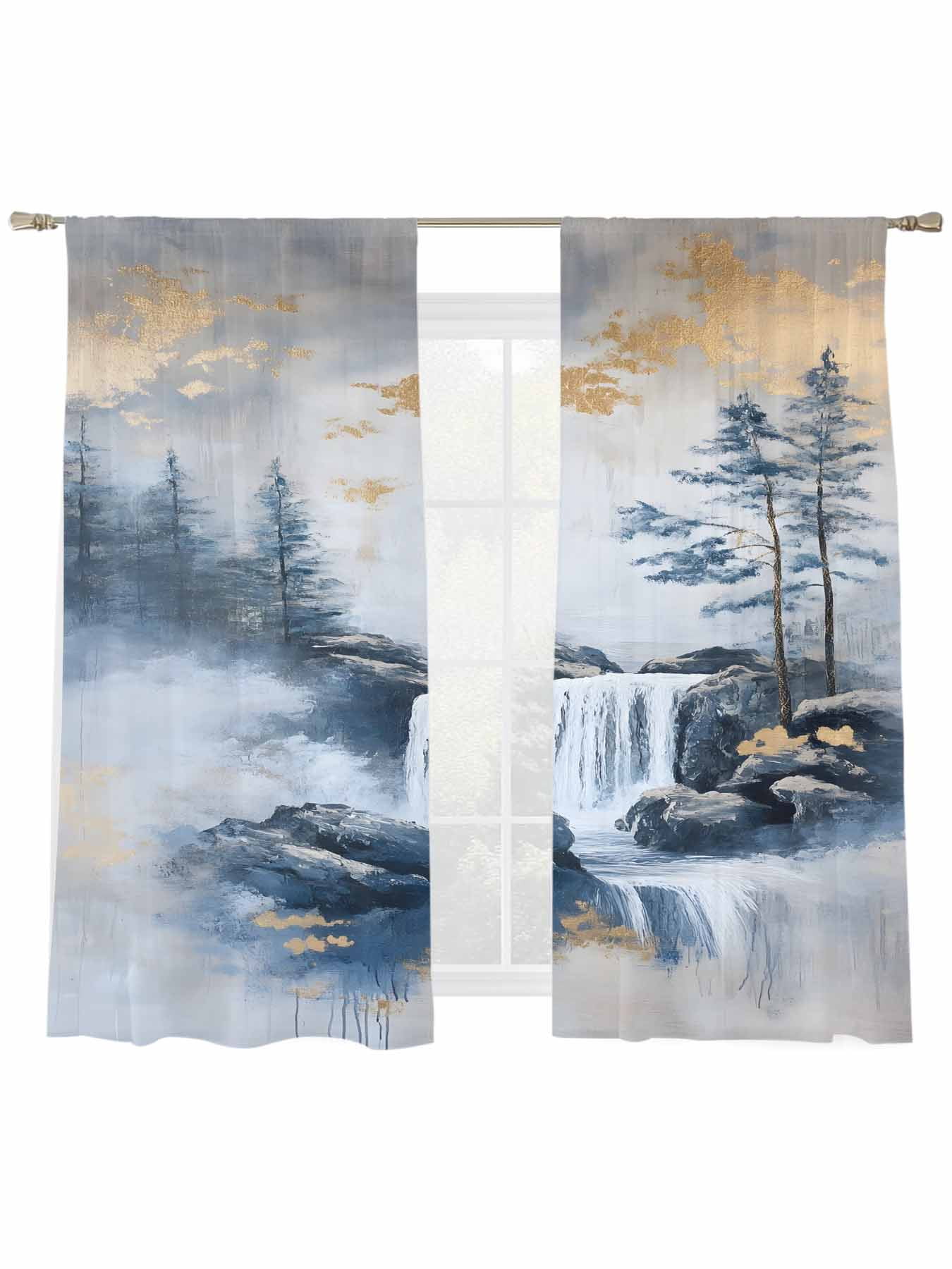 Abstract Scenery Art Sheer Curtains for Living Room Bedroom, Light ...