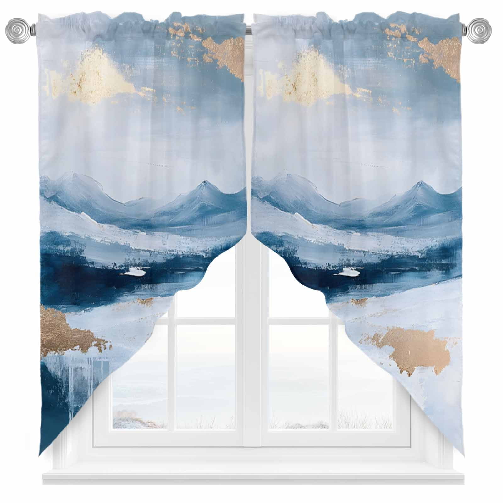 Abstract Scenery Art Swag Valances for Windows 2 Pack Mountain Lake Sky ...