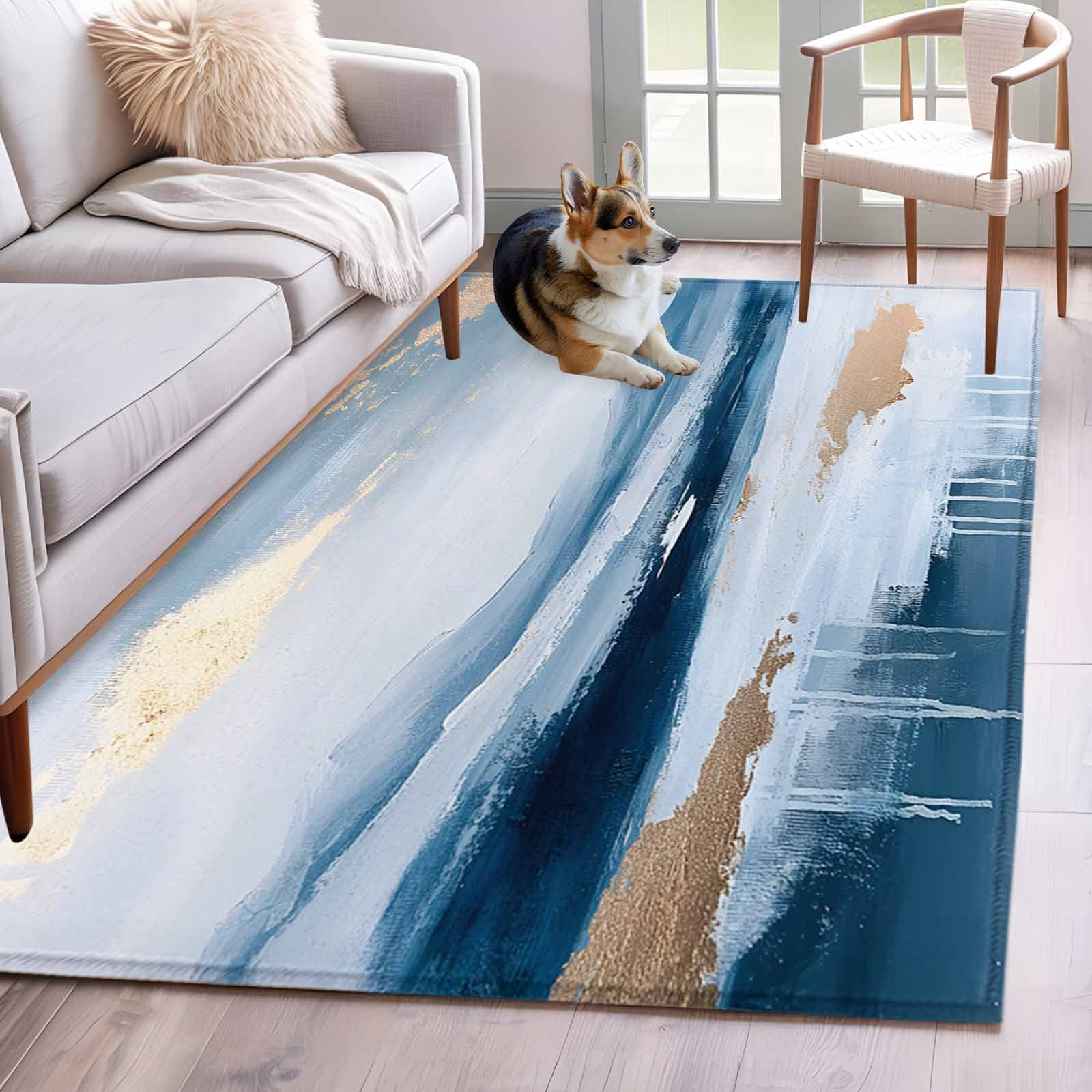 Abstract Scenery Art Washable Area Rug 3x5 111 Mountain Lake Sky Blue ...