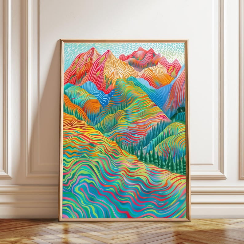 Abstract Scenic Mountain Art Print - Colorful Nature Wall Decor ...