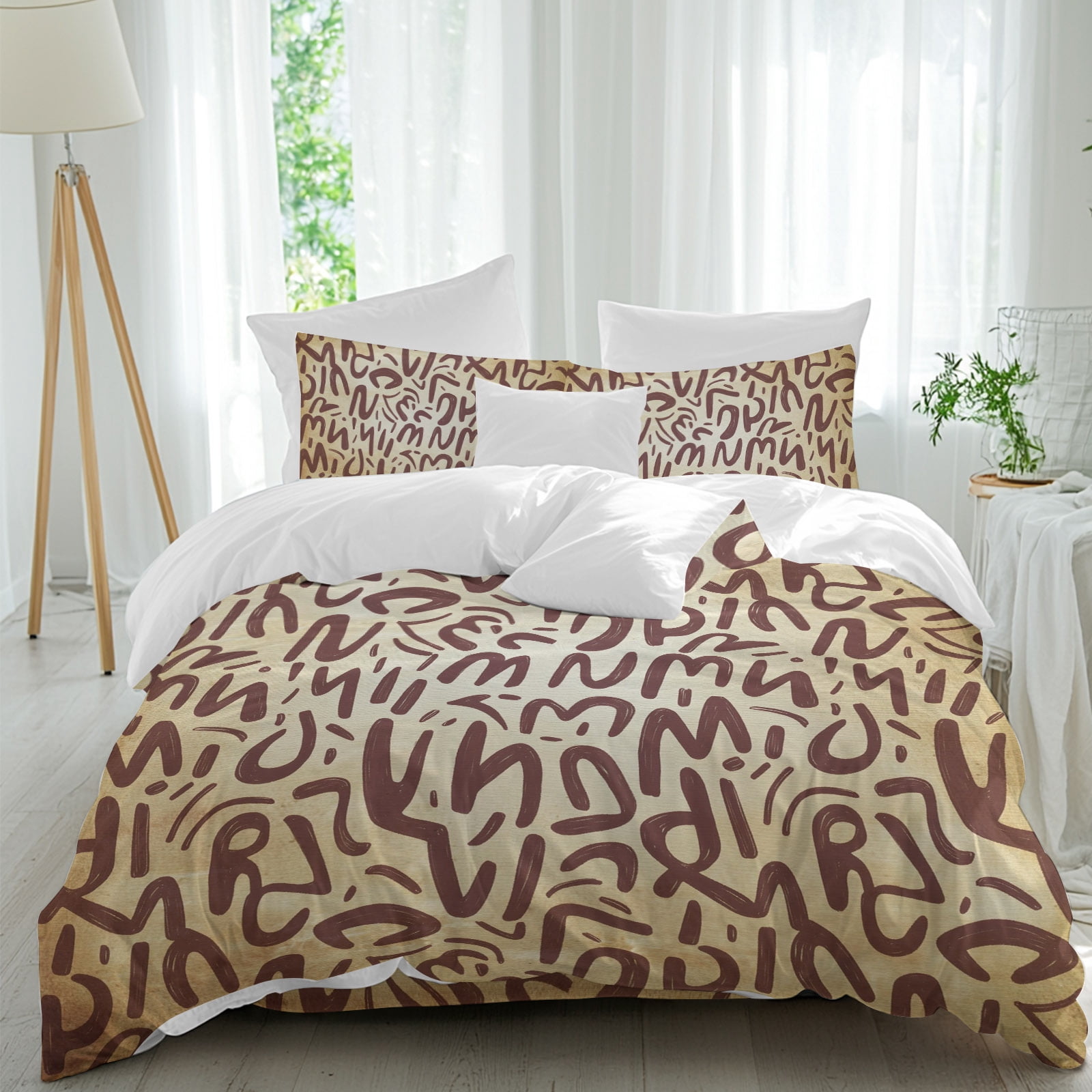 Abstract Scribbles Comforter Set California King Size, Calligraphic ...