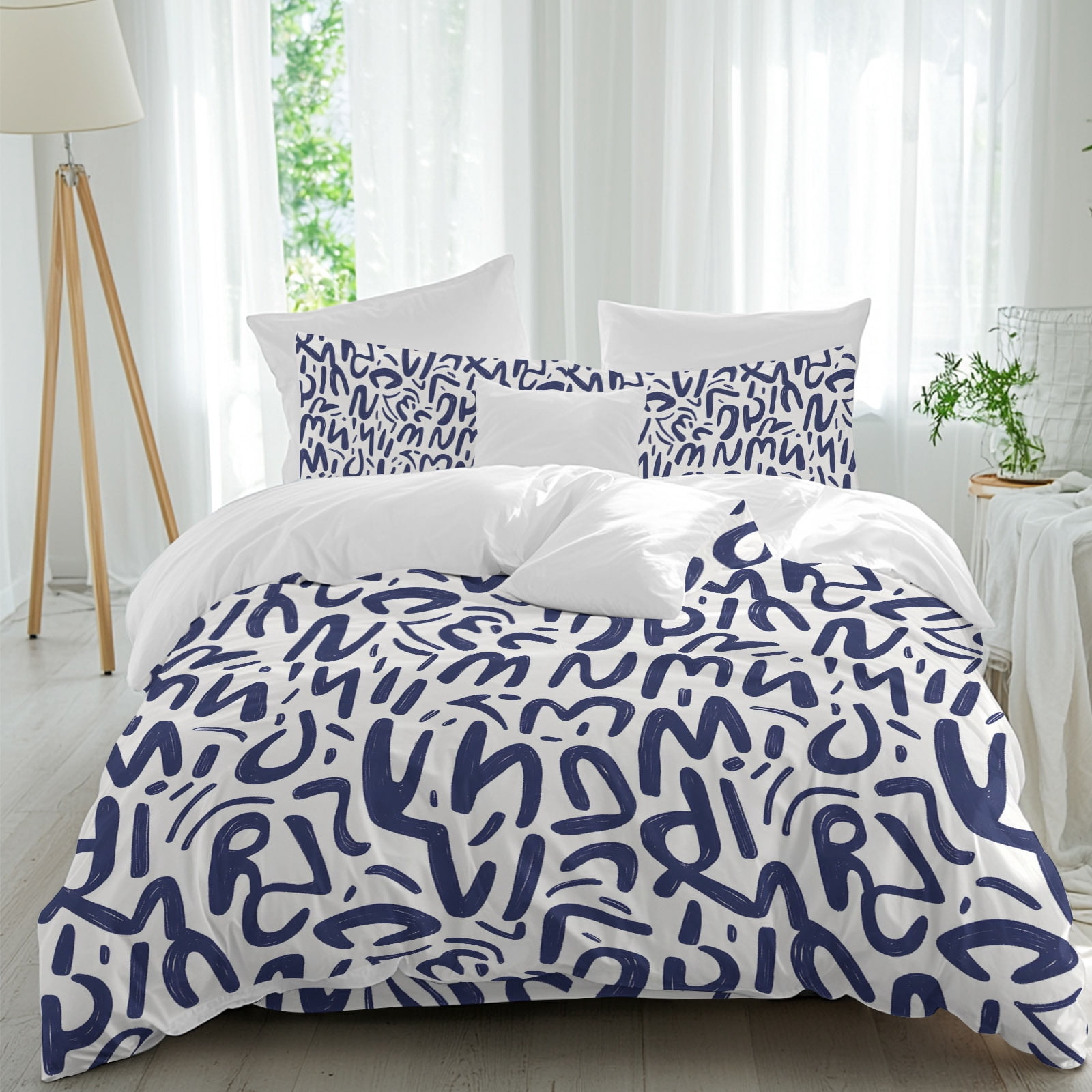 Abstract Scribbles Comforter Set Full Size, Calligraphic Marks Modern ...