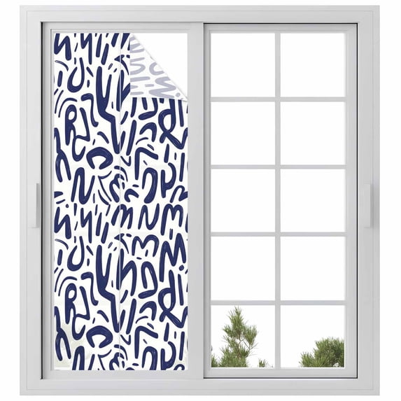 Abstract Scribbles Window Privacy Film Calligraphic Marks Modern Navy ...
