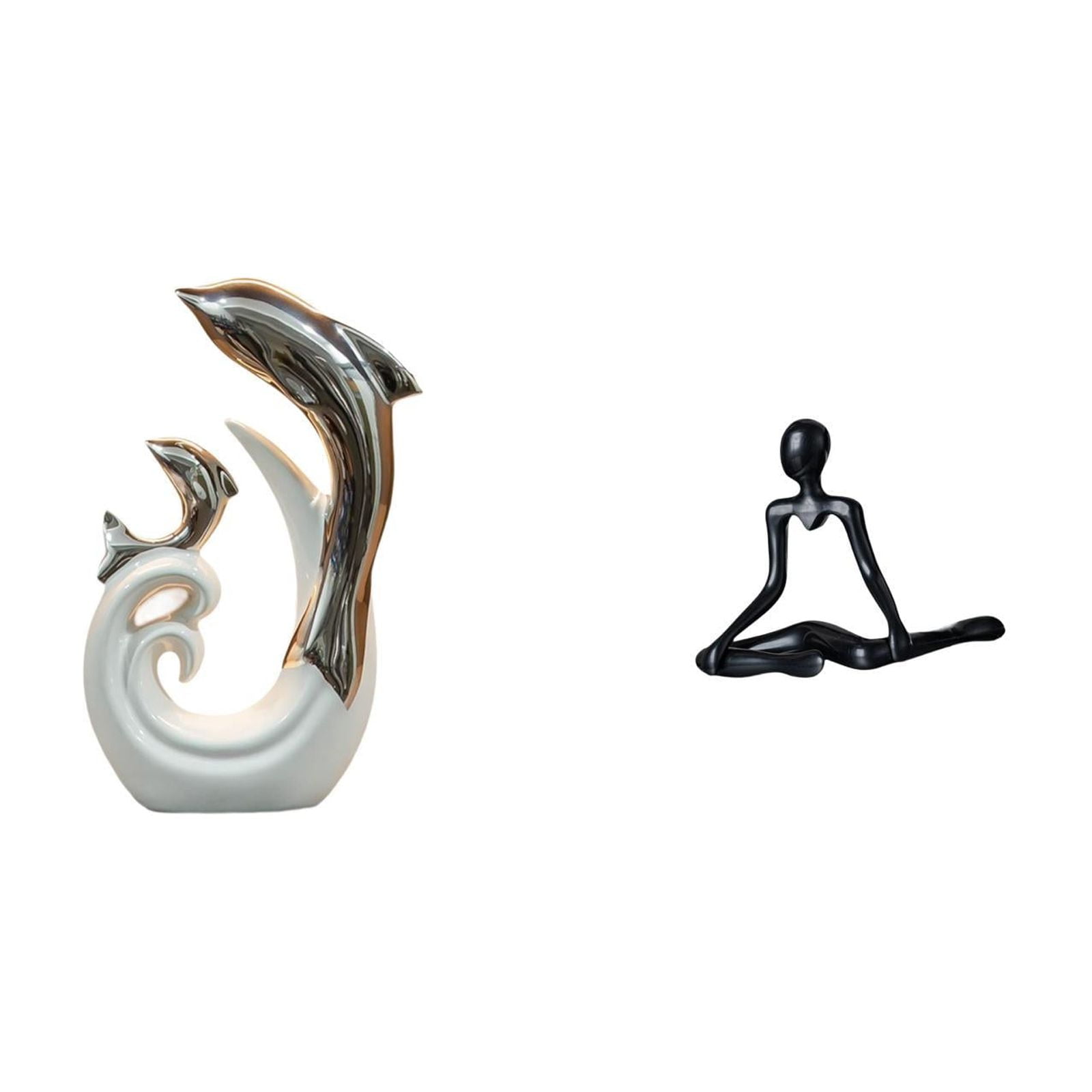 Abstract Sculpture Ceramic Dolphin Statue Silver White Sculpture PP ...