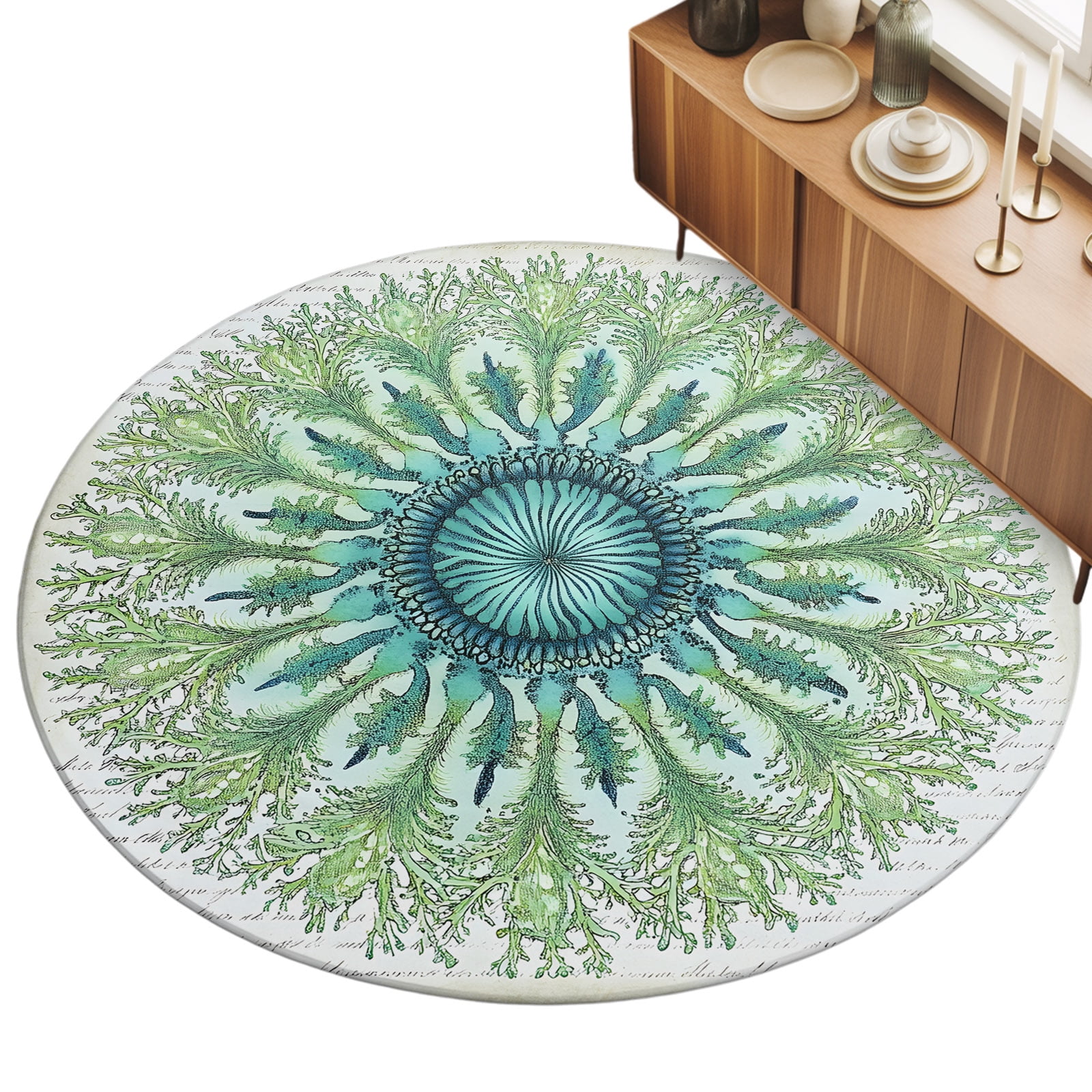 Abstract Sea Grass Area Rugs 5' (Round) Vintage Art Blue Green ...